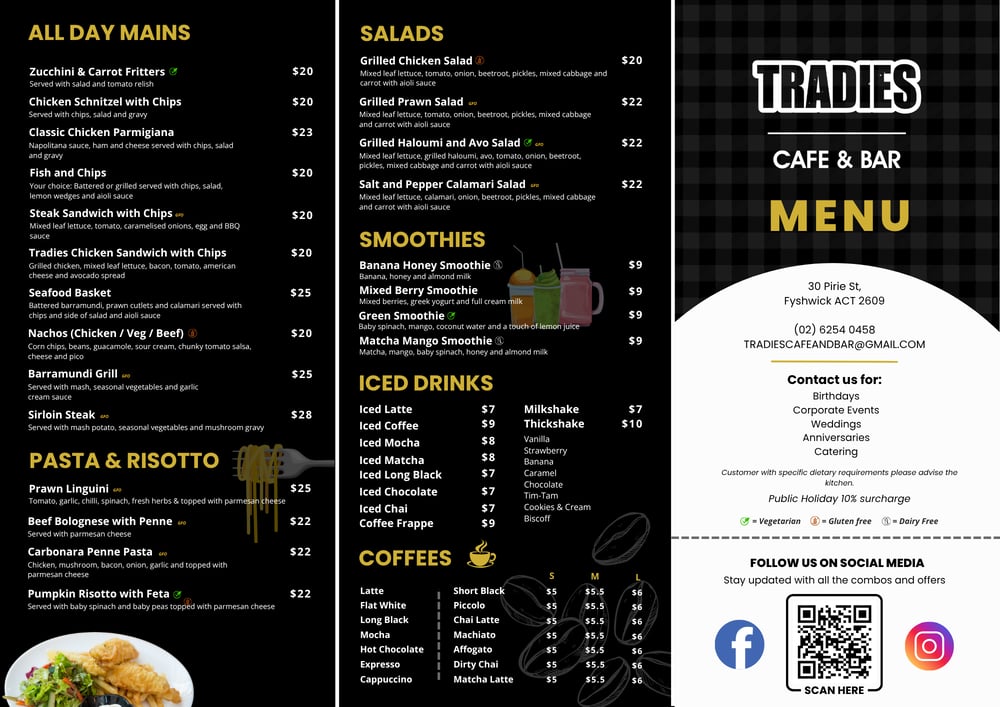 Menu | Tradies Cafe